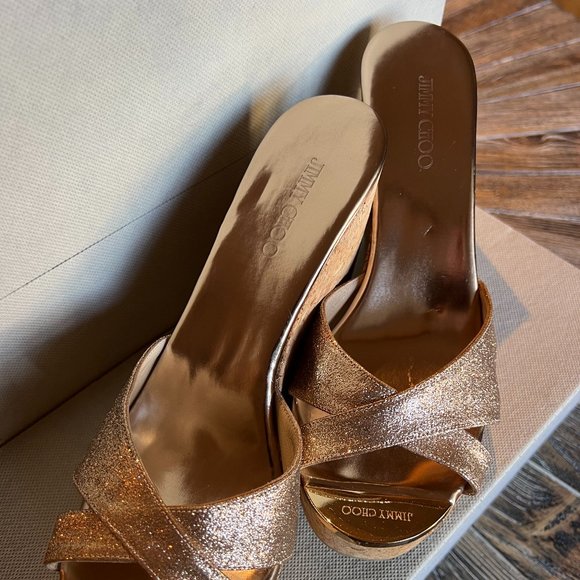 Jimmy Choo | Shoes | Jimmy Choo Gold Glitter Leather Prima Wedge ...